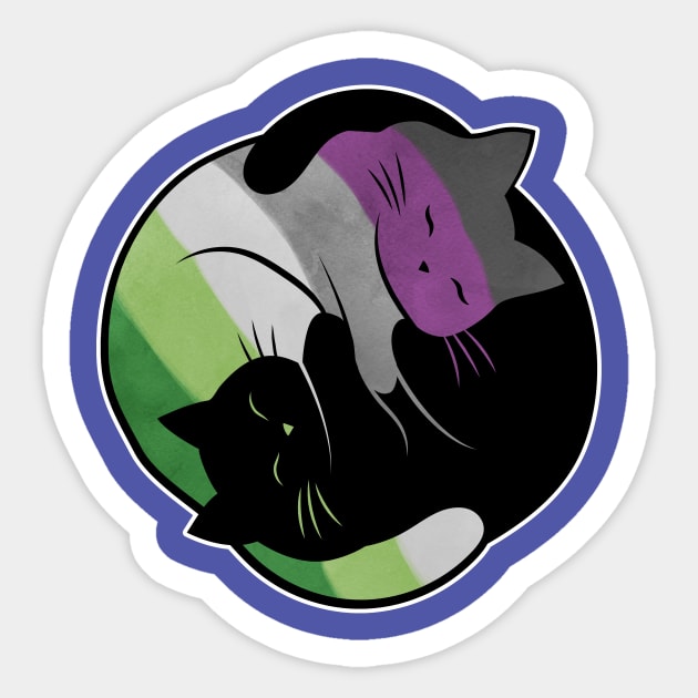 Aroace Yin Yang Cat LGBT Asexual Aromantic Pride Flag - Aroace - Sticker | TeePublic